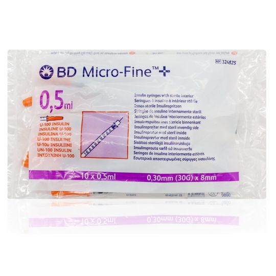 BD Micro-Fine+ U-100 Insulin Syringe Needles 0.5ml 30g 8mm 10s | Pen ...