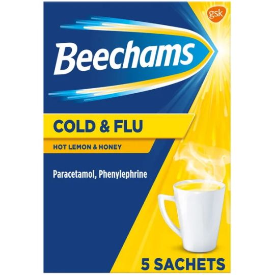Beechams Cold & Flu Hot Lemon & Honey Sachets 5s | Cold and Flu Drinks ...