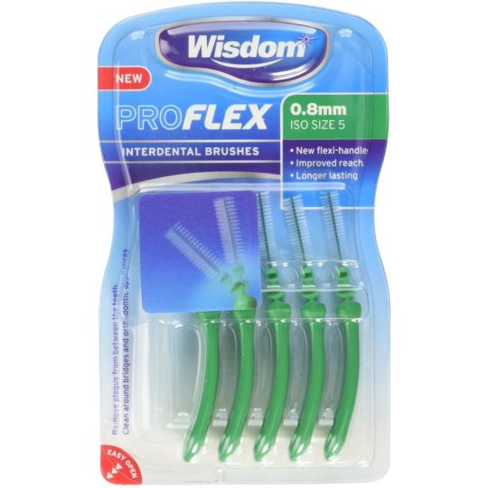 Wisdom Pro Flex Interdental Brushes 0.8mm Green 5s | Flossing | Chemist ...