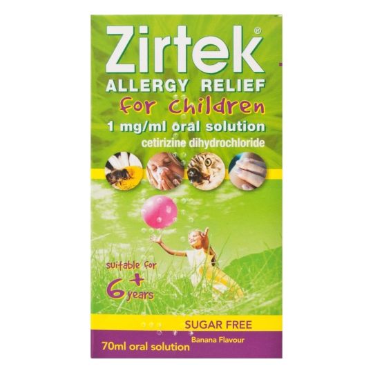 Zirtek Allergy Relief for Children 1mg/ml Sugar Free Oral Solution 70ml ...